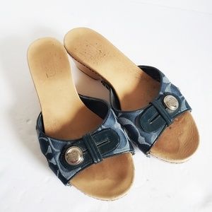 Coach | Shoes | Coach Lee Blue Wooden Platform Sandals 6b | Poshmark